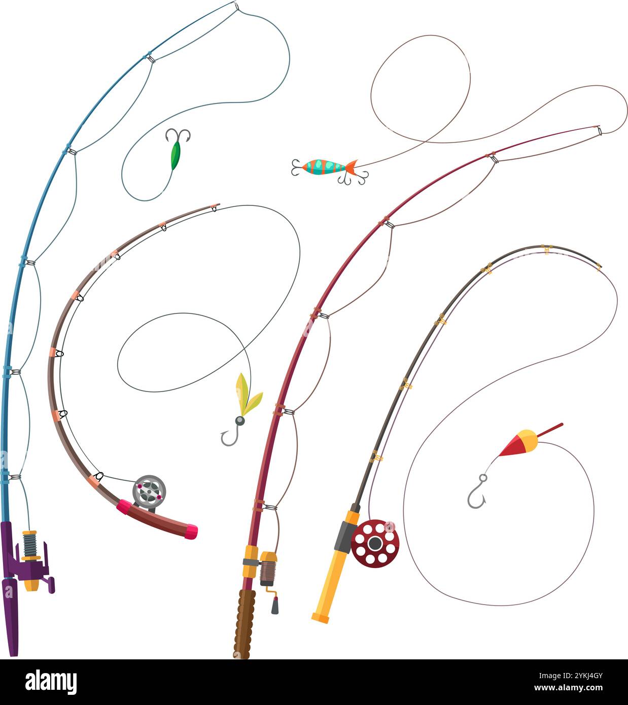 Cartoon colourful fishing rod set Stock Vector Image & Art - Alamy