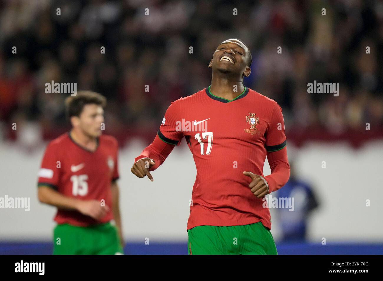 Portugal's Rafael Leao reacts after missing an opportunity to score ...