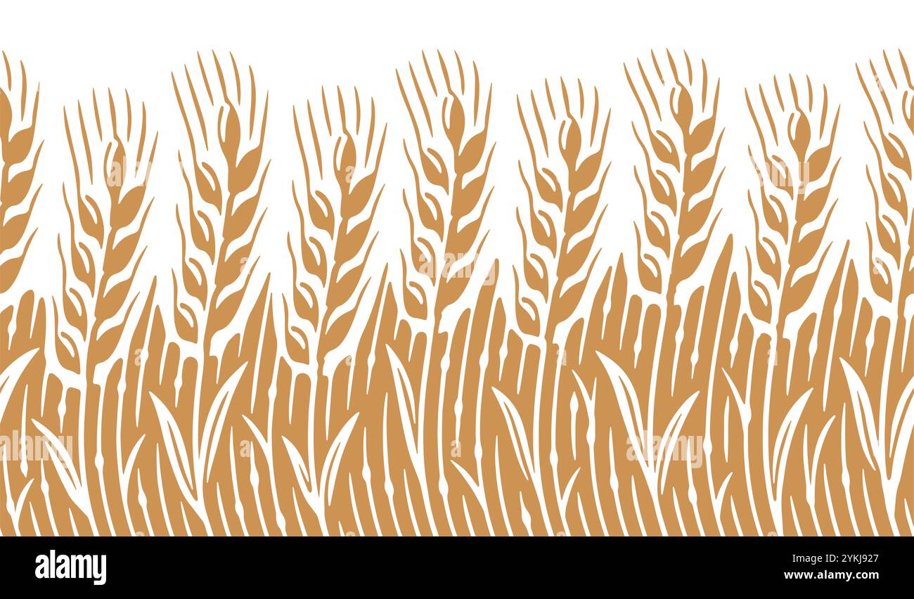 Wheat ears in field seamless decorative pattern. Design element for packaging of bakery ...