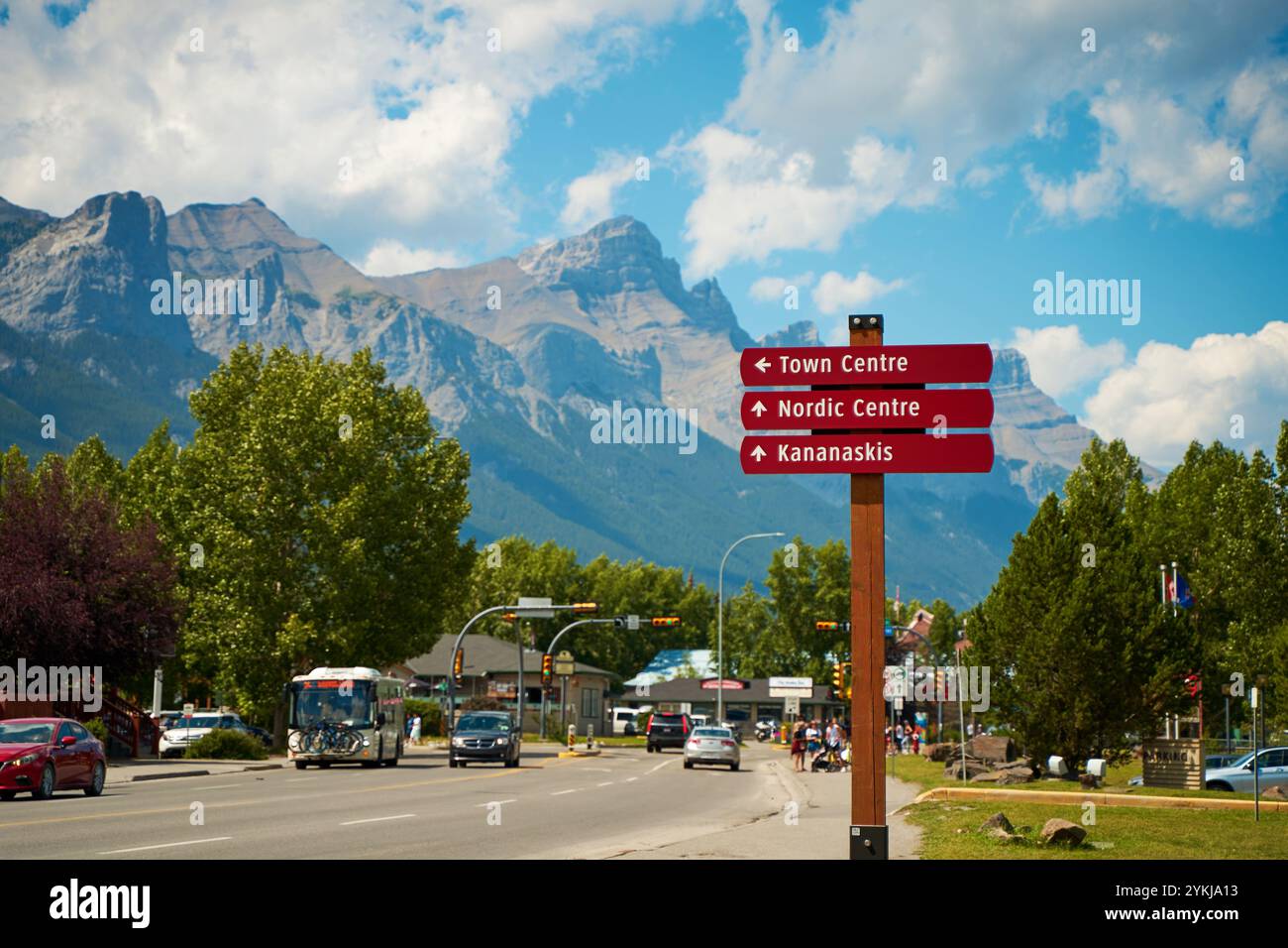 A tourist sign in the small town of Canmore in Banff National Park ...