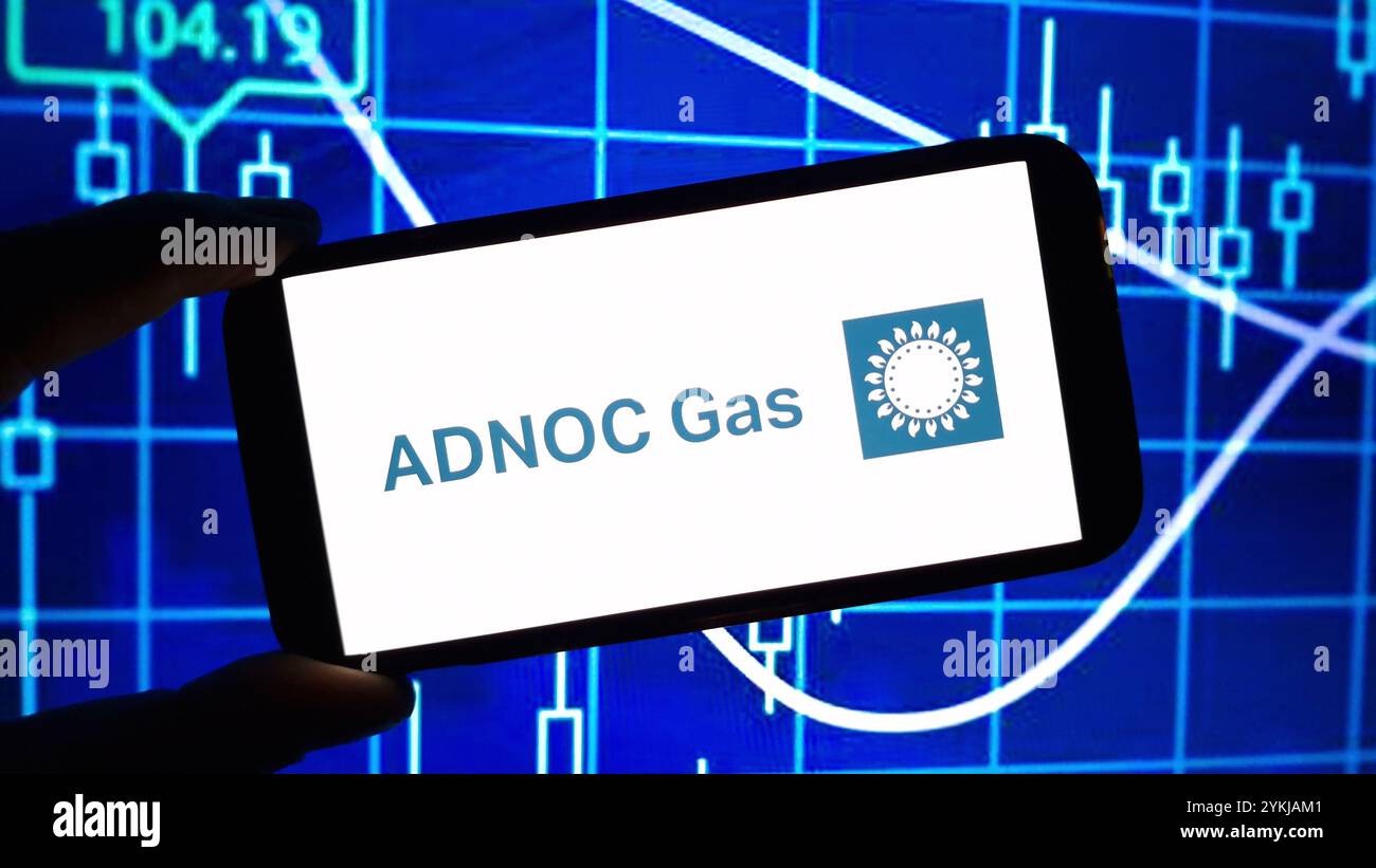 Konskie, Poland - November 18, 2024: ADNOC Gas company logo displayed ...
