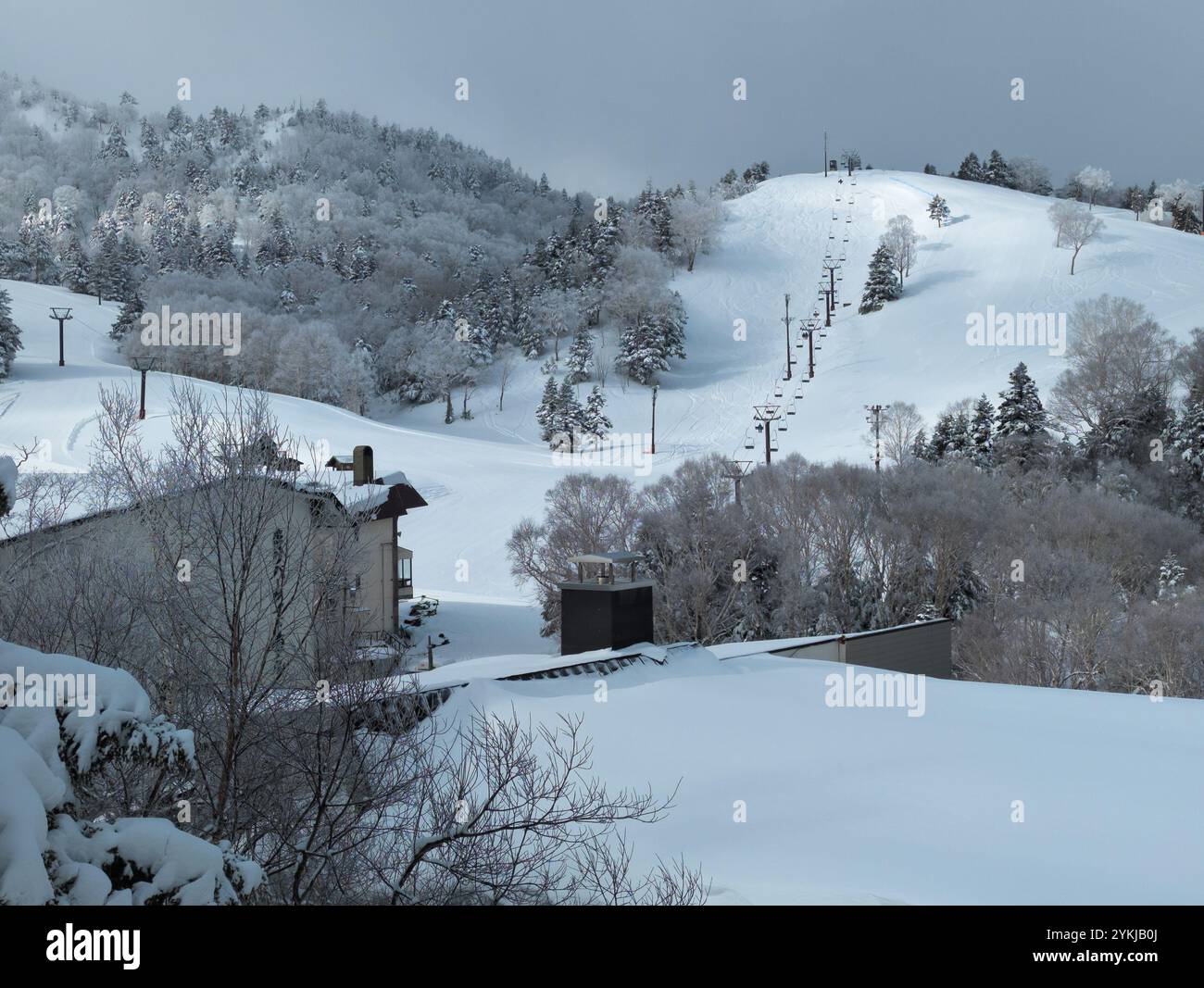 Chairlift on a cold winters morning at Shibutoge, Japan Stock Photo - Alamy