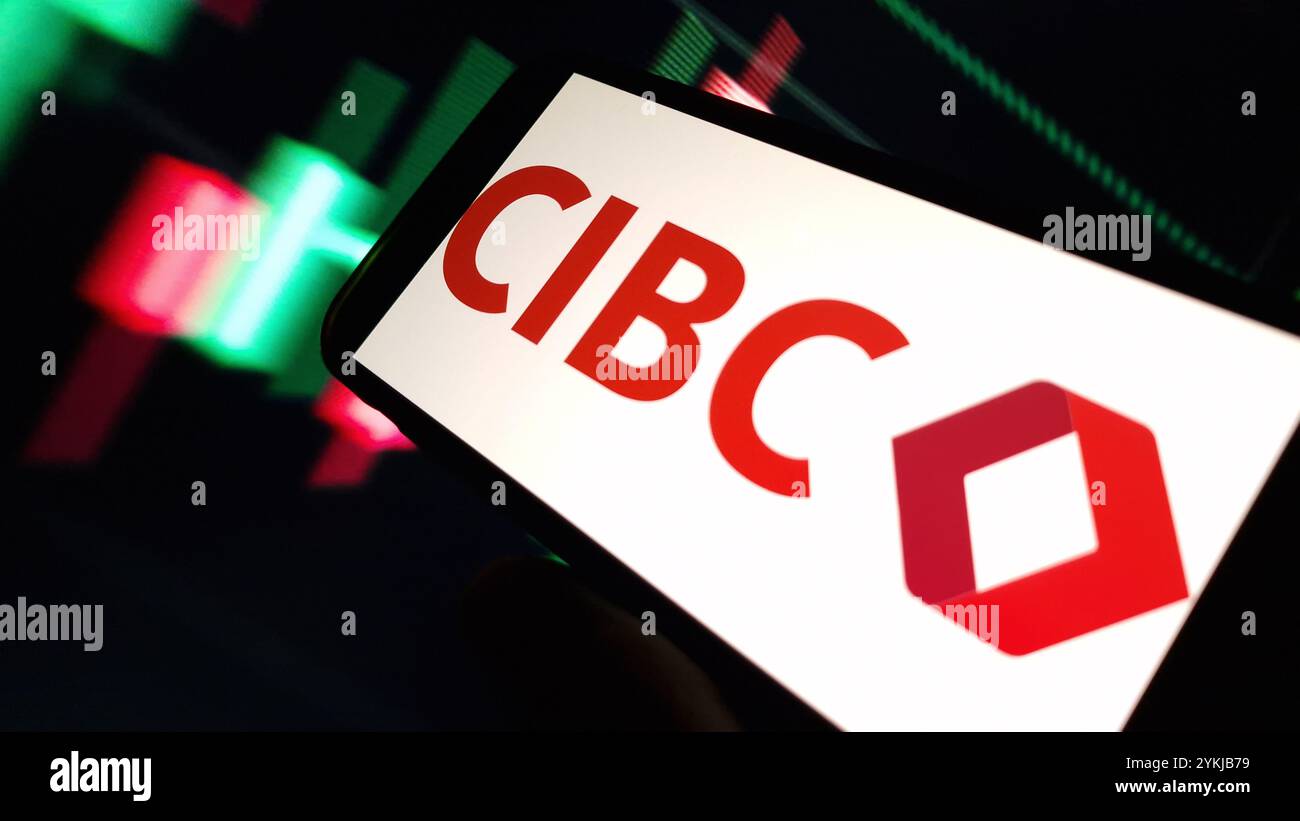 Konskie, Poland - November 18, 2024: CIBC company logo displayed on ...