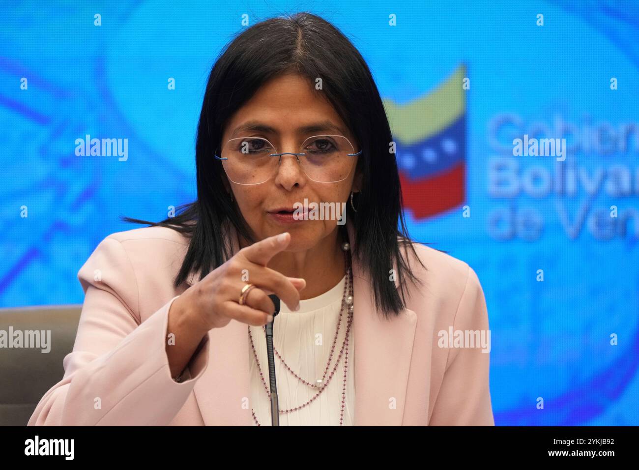 Venezuelan Vice President Delcy Rodriguez gives a press conference at ...