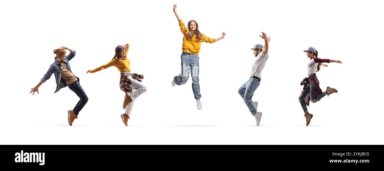 Group of young dancers performing a dance choreography isolated on ...
