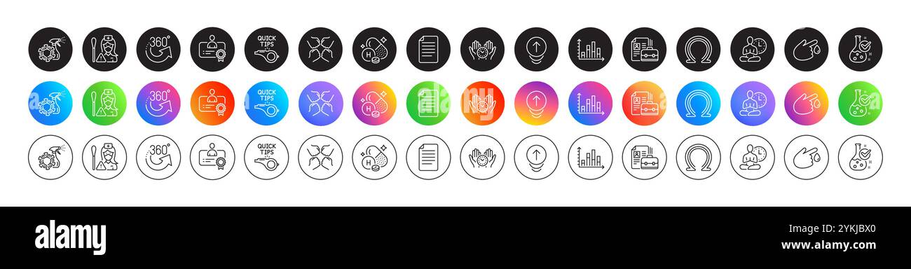 Certificate, Swipe up and Squad line icons. For web app, printing. Round icon buttons. Vector ...