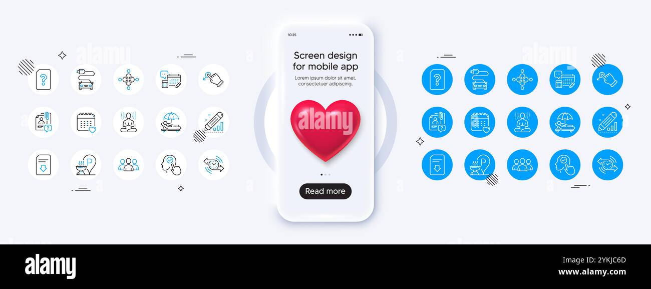 Select user, Sunbed and Edit statistics line icons. For web app, printing. Phone mockup with 3d ...
