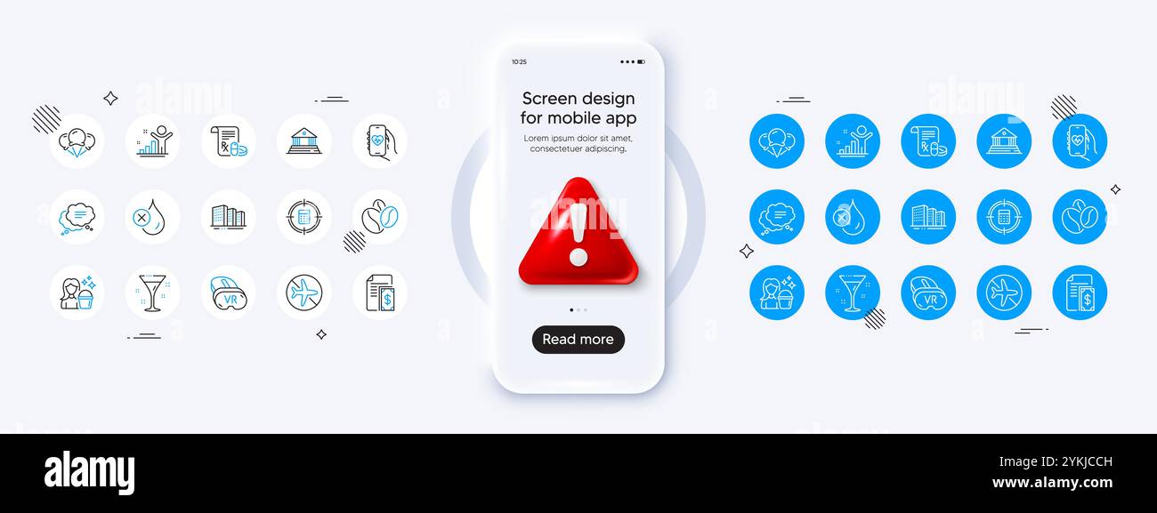 Flight mode, Text message and Cocktail line icons. For web app ...