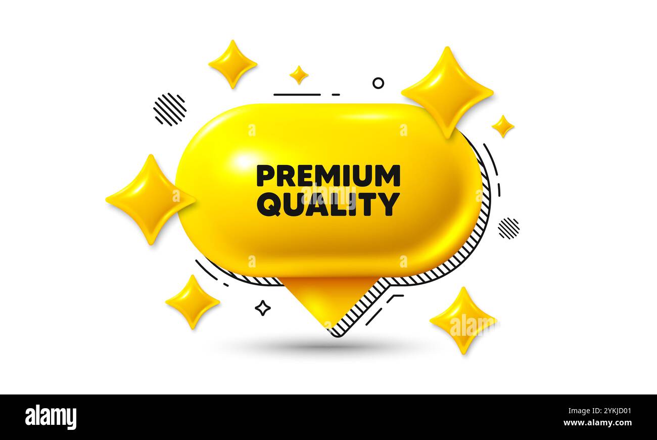 Premium quality tag. High product sign. Chat speech bubble 3d icon ...