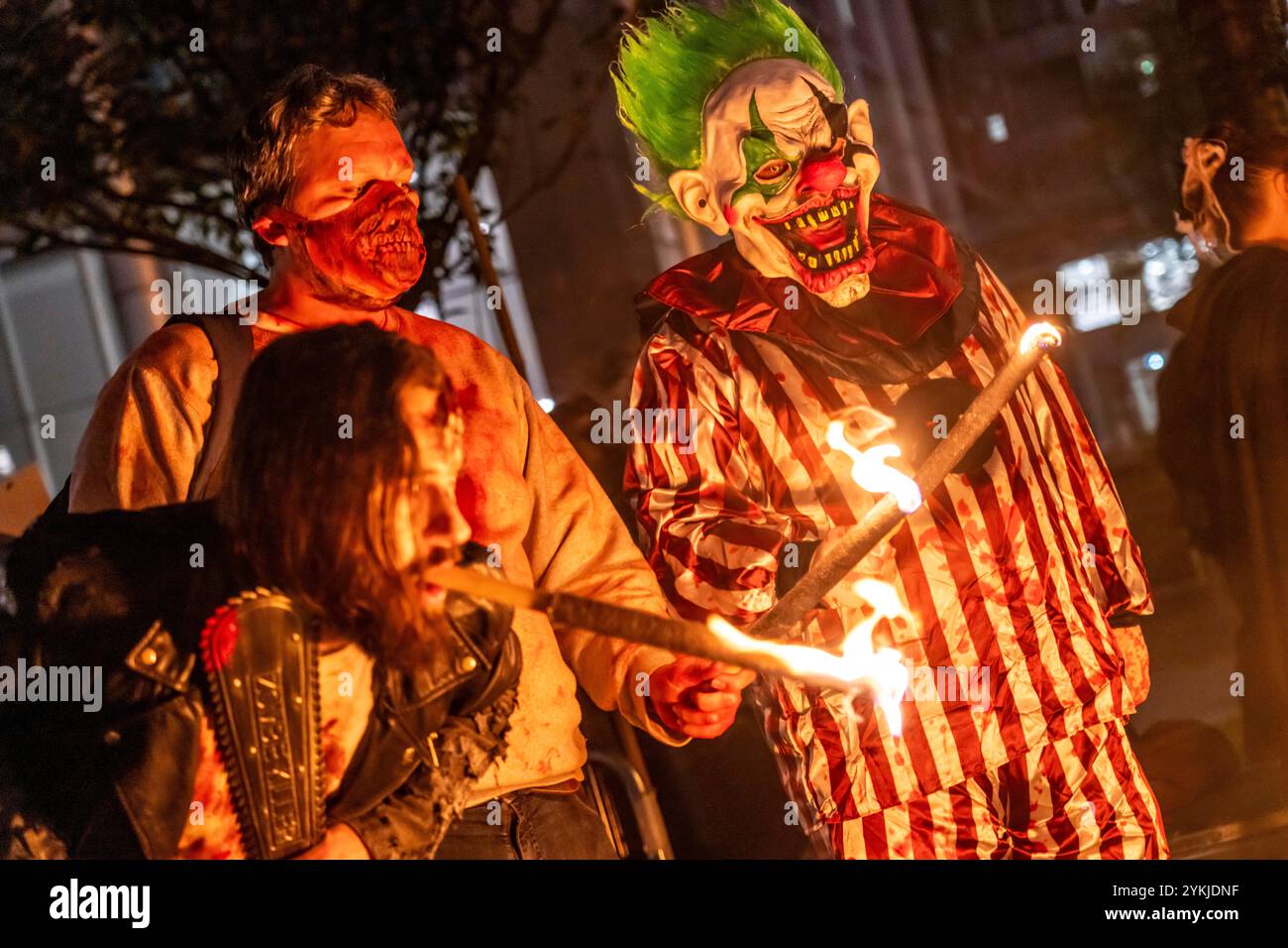 The Zombiewalk in Essen, on Halloween several hundred people, some ...
