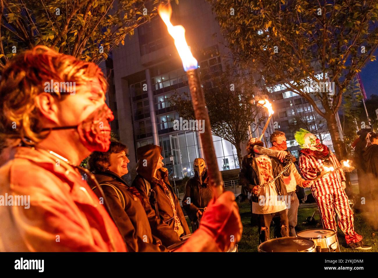 The Zombiewalk in Essen, on Halloween several hundred people, some ...