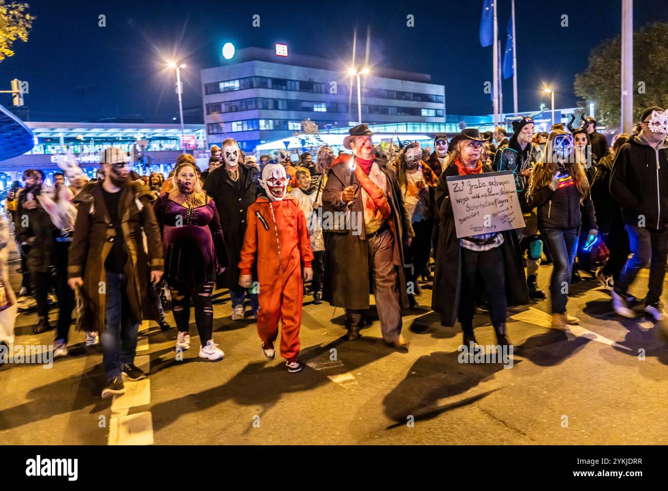 The Zombiewalk in Essen, on Halloween several hundred people, some ...