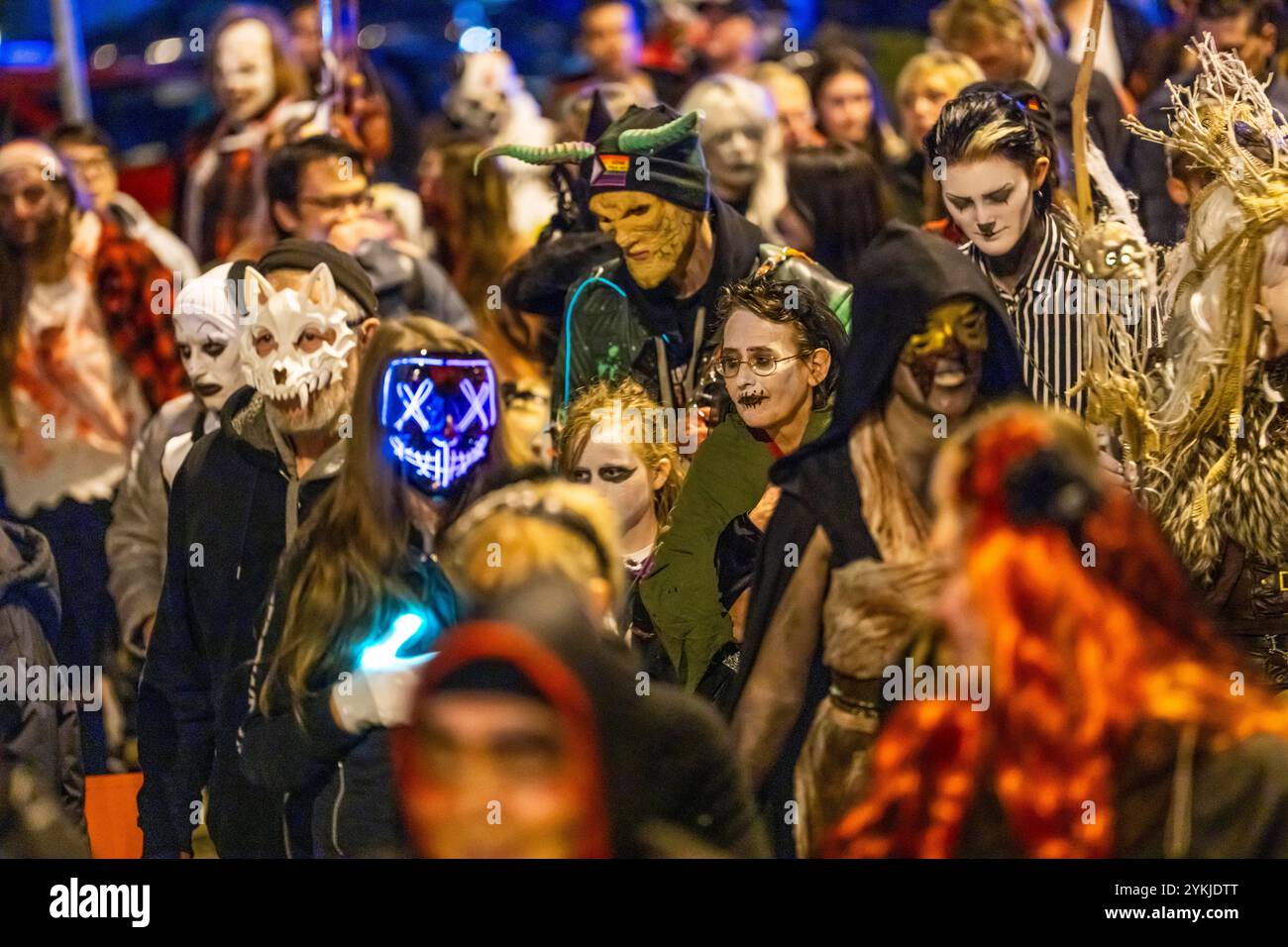 The Zombiewalk in Essen, on Halloween several hundred people, some ...