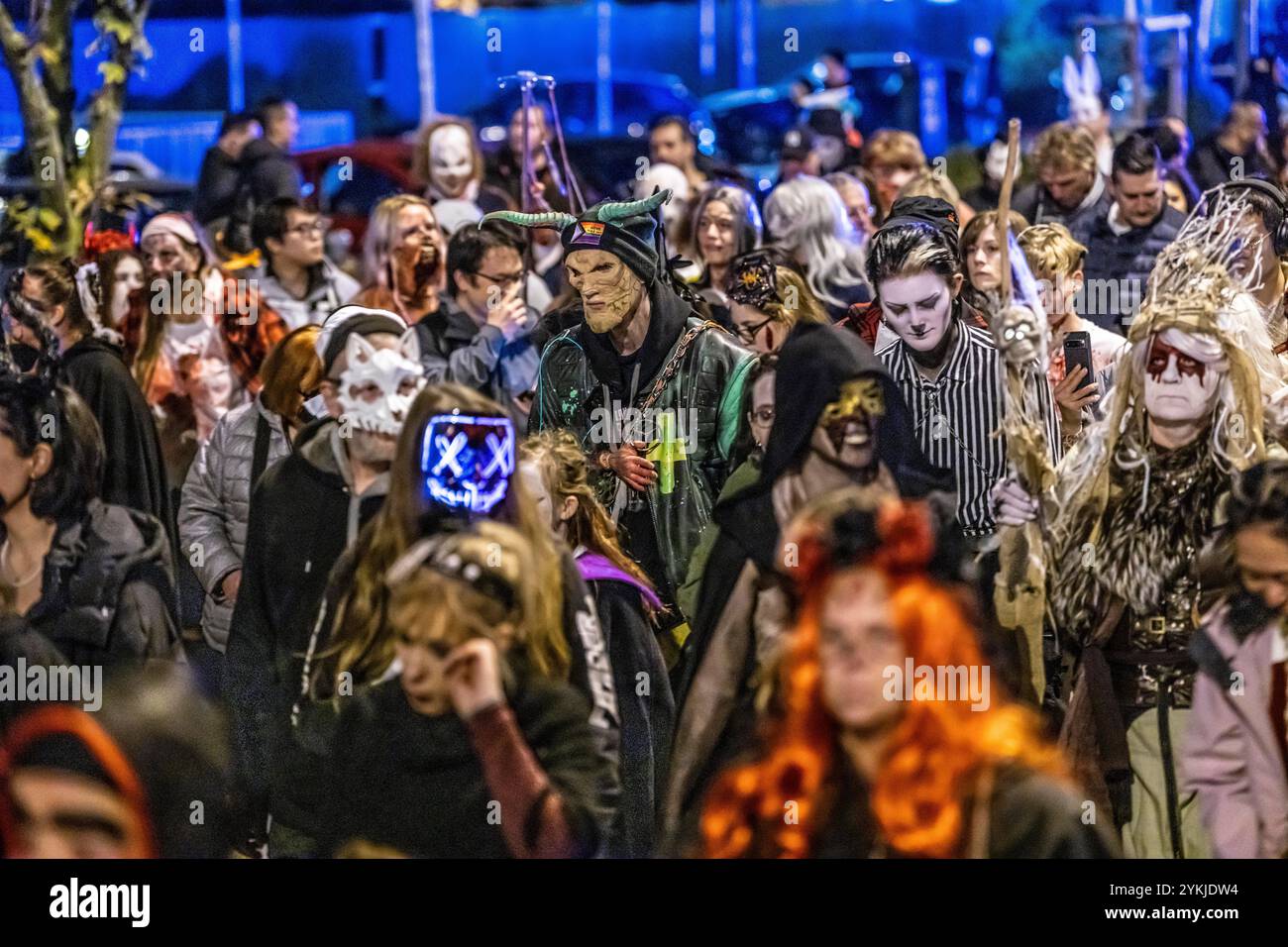 The Zombiewalk in Essen, on Halloween several hundred people, some ...