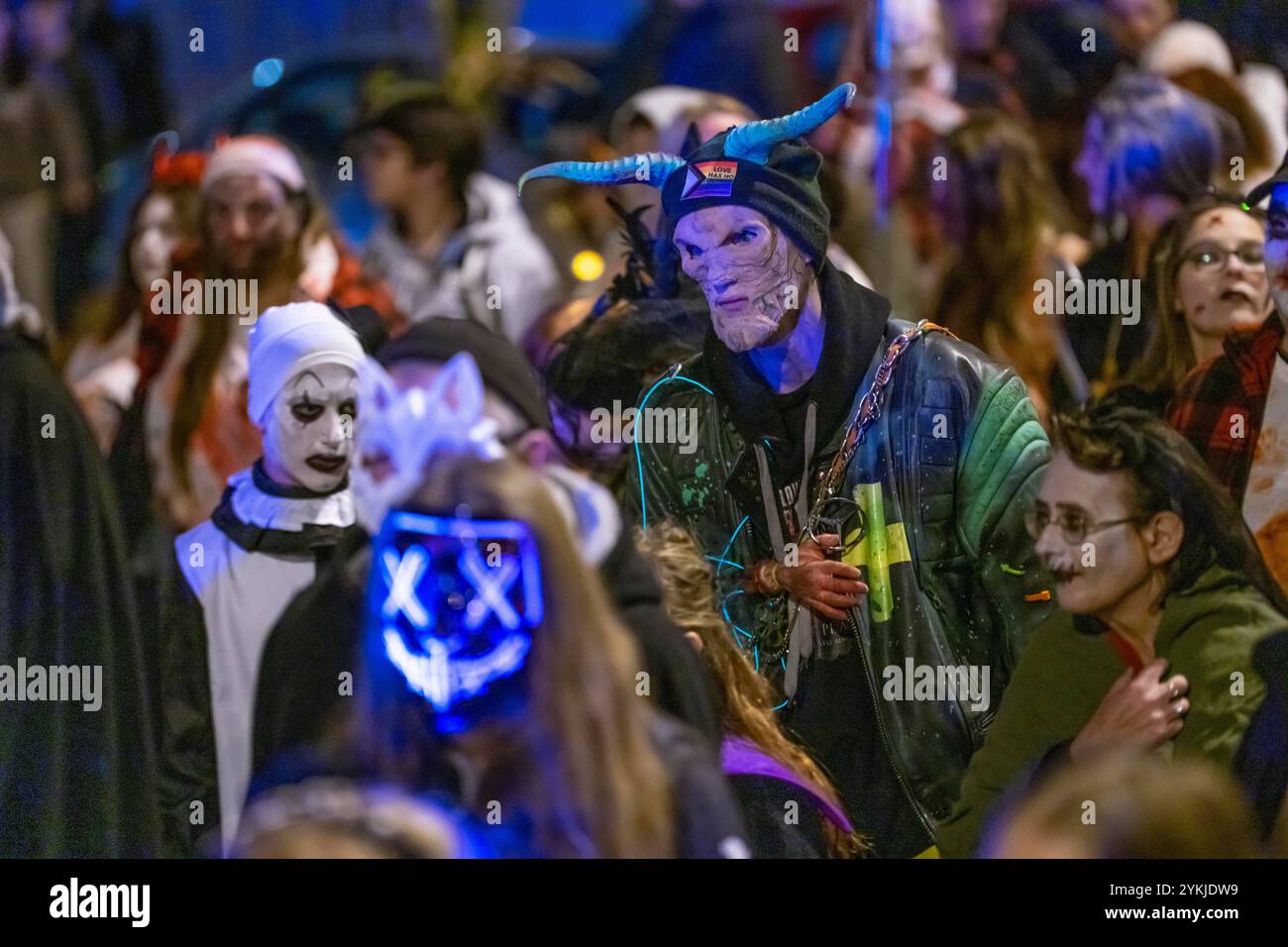 The Zombiewalk in Essen, on Halloween several hundred people, some ...