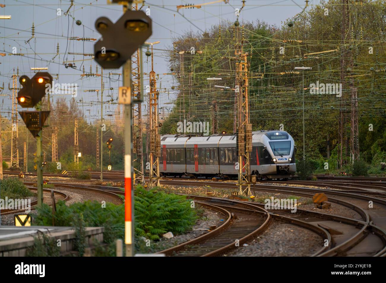 Regional train, VIAS enters the main station of Essen, NRW, Germany ...