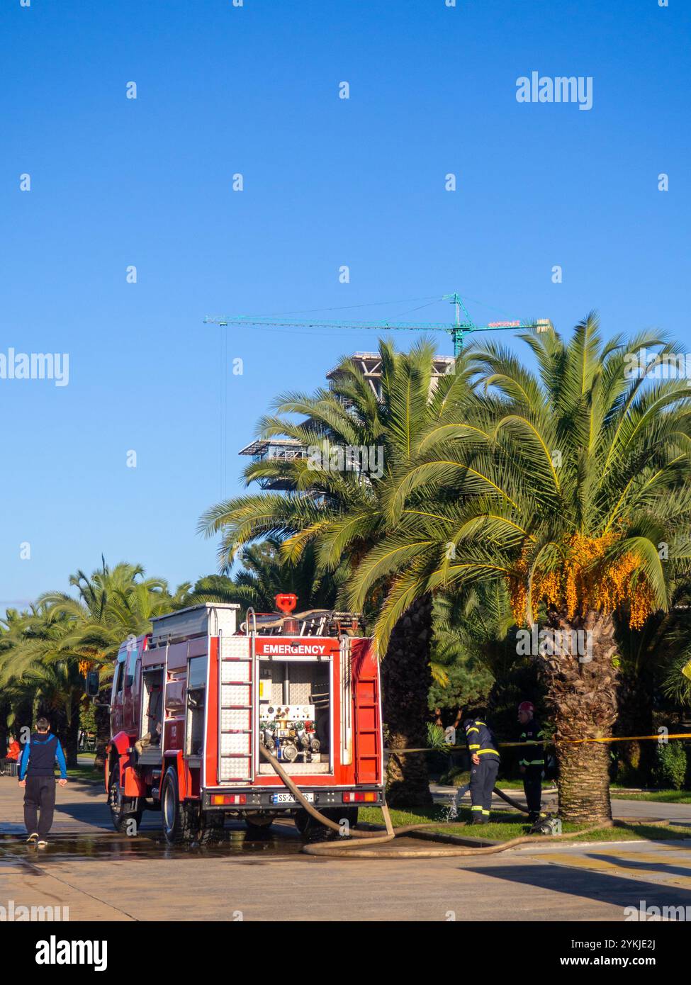 Batumi, Georgia. 10.30.2024 Fire engine at work. Pumps pump water. Fire ...