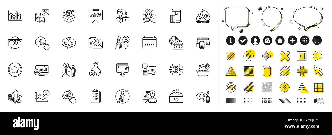 Set of Candlestick chart, Loyalty points and Money tax line icons for web app. Pictogram icon ...