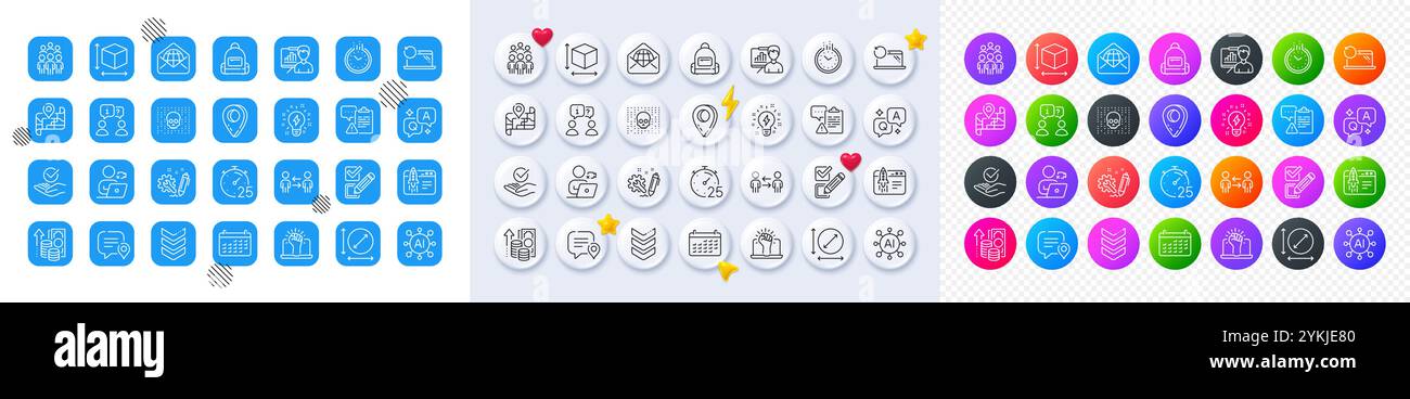 Start business, Circle area and Inflation line icons. For web app, printing. Line icons. Vector ...