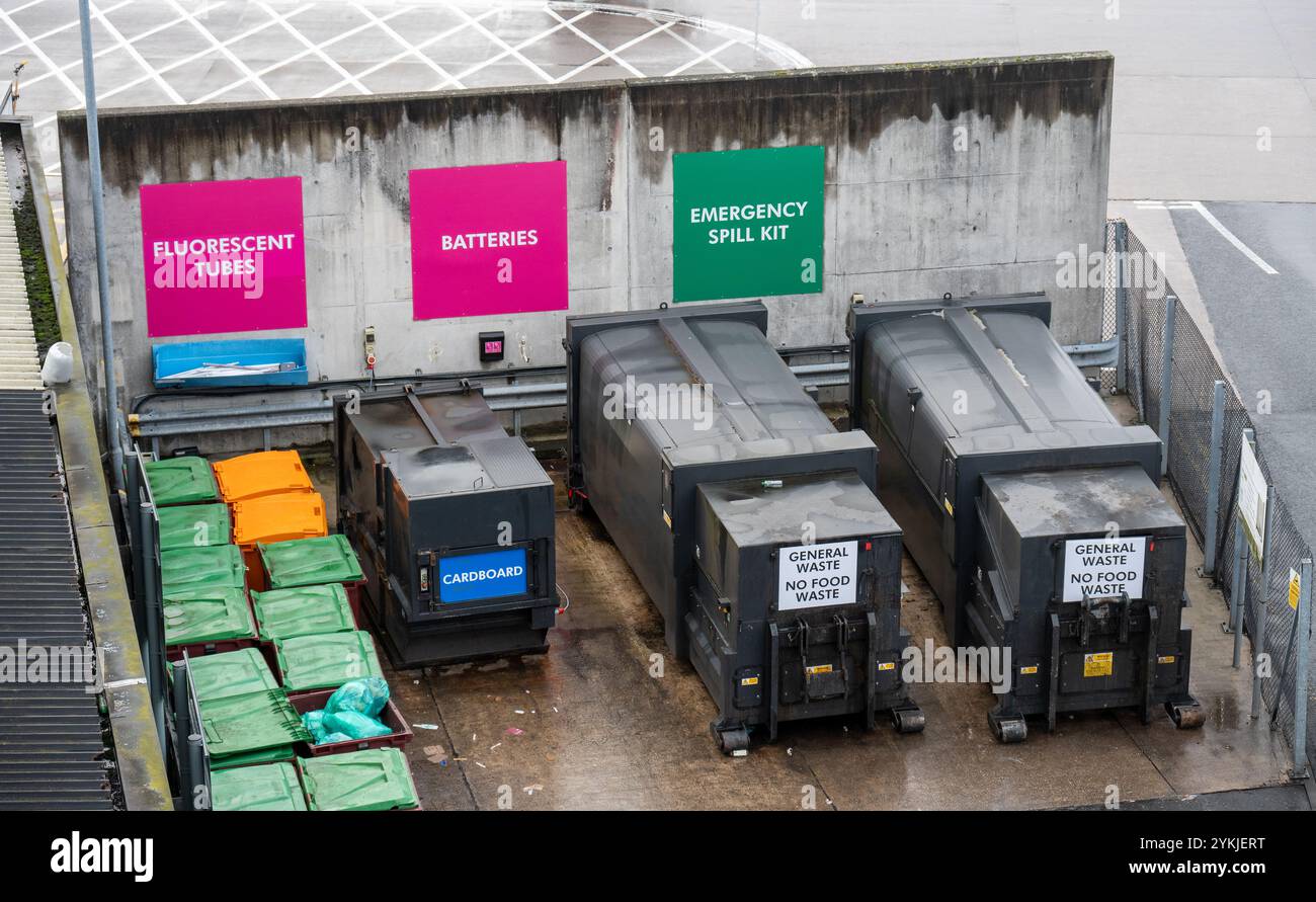 Aerial view of industrial waste compaction machines and bins Stock ...