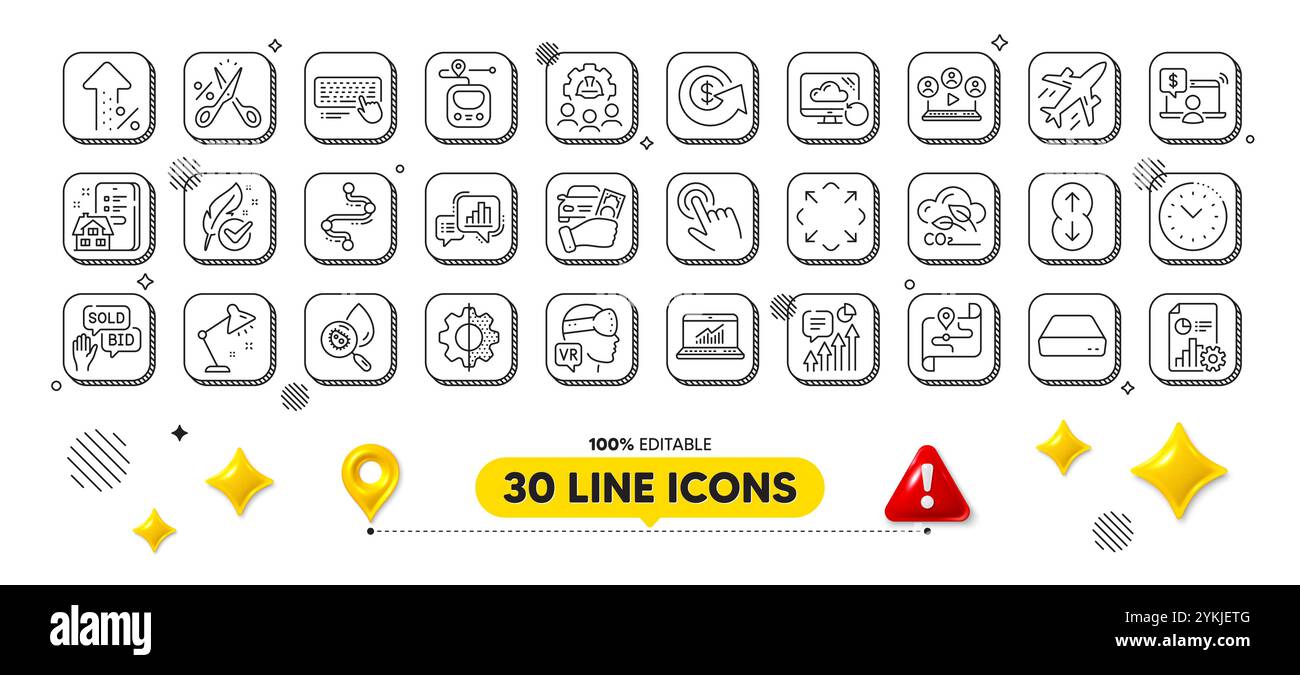 Scroll down, Cursor and Augmented reality line icons pack. For web app. 3d design elements ...