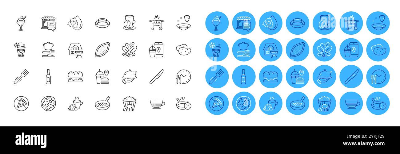 Food app, Food delivery and Potato line icons pack. For web app. Color ...