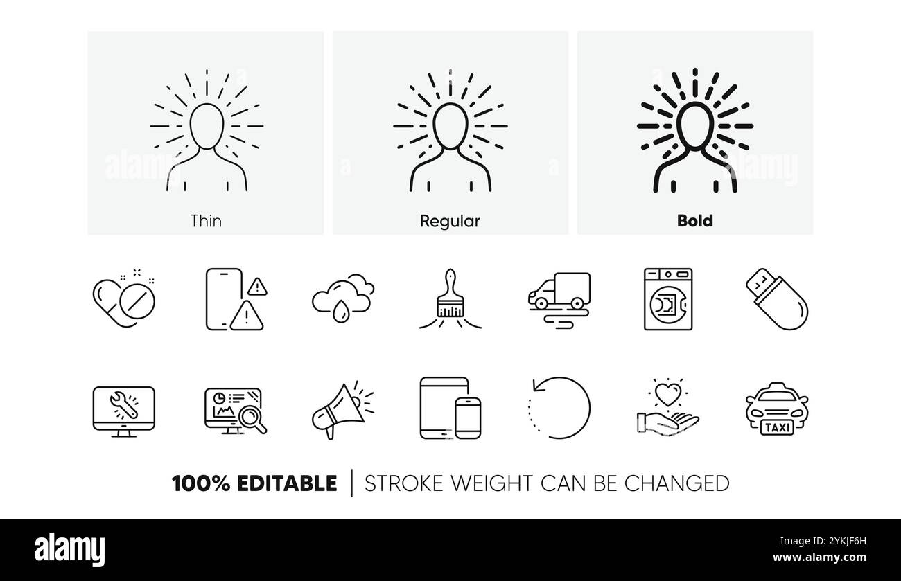 Monitor repair, Recovery data and Yoga line icons. For web app, printing. Line icons. Vector ...