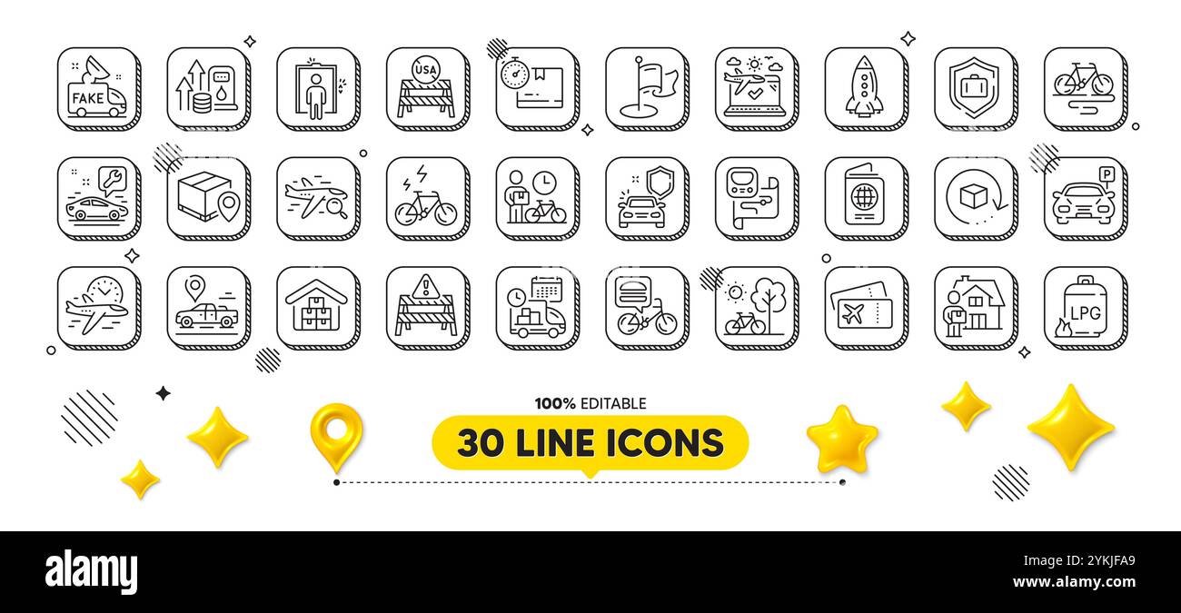 Car place, Car secure and Wholesale goods line icons pack. For web app ...