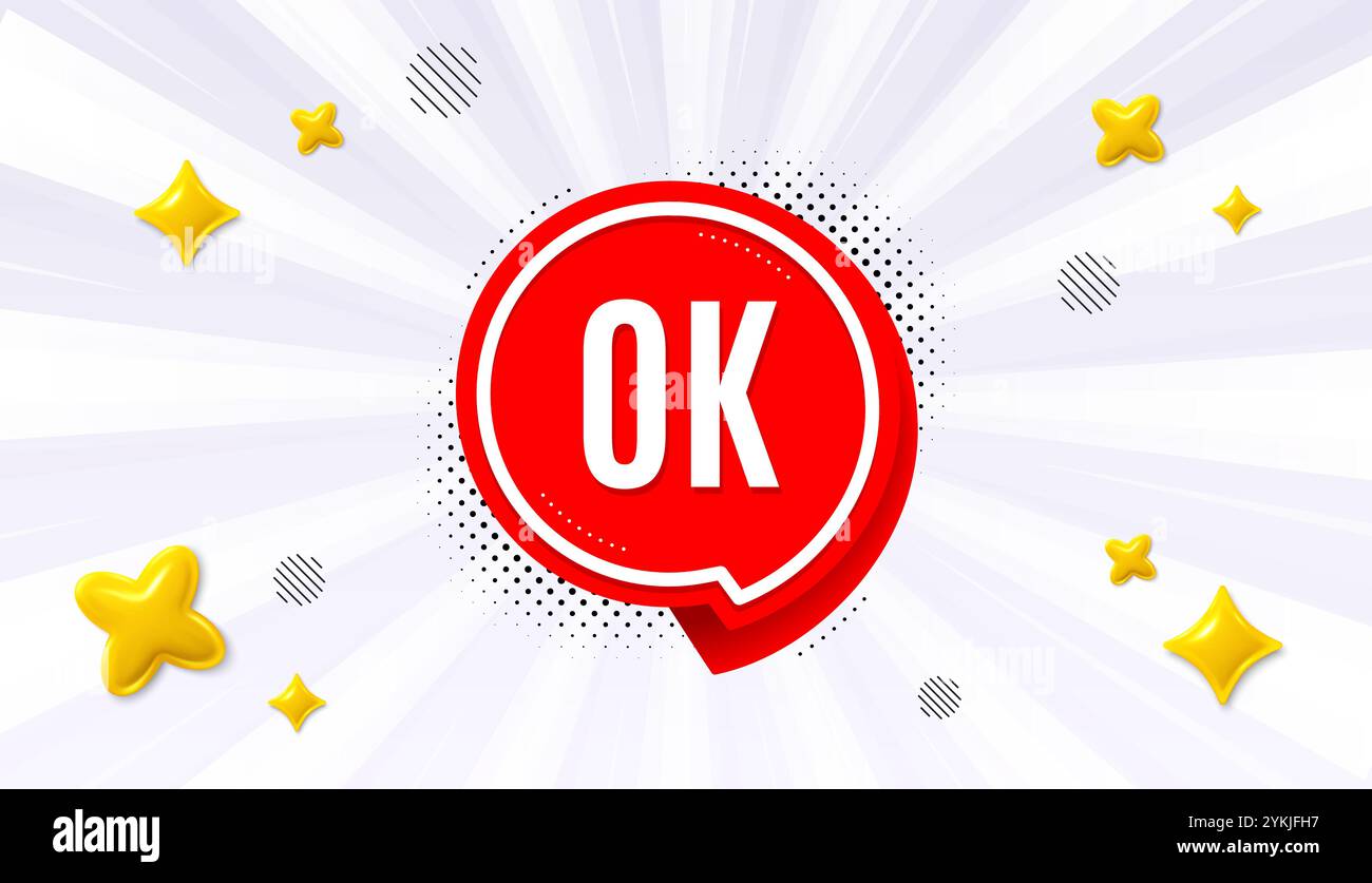 OK banner. Approved chat bubble sticker. Offer sunburst ray banner ...