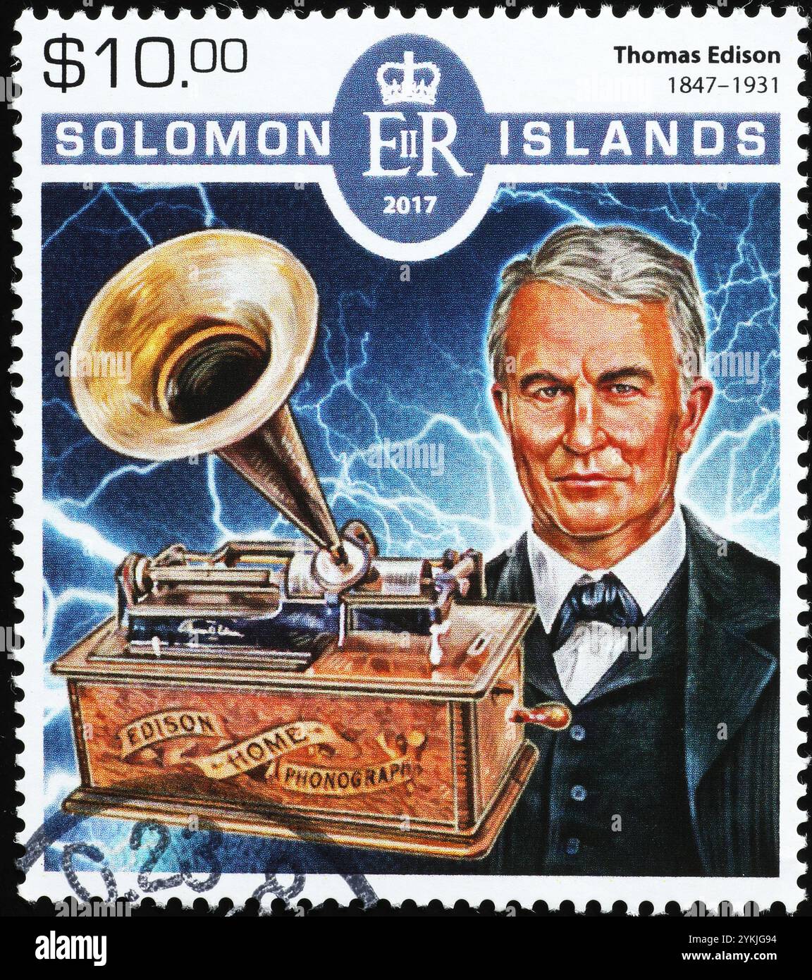 Thomas Edison and his Cylinder phonograph on stamp Stock Photo - Alamy