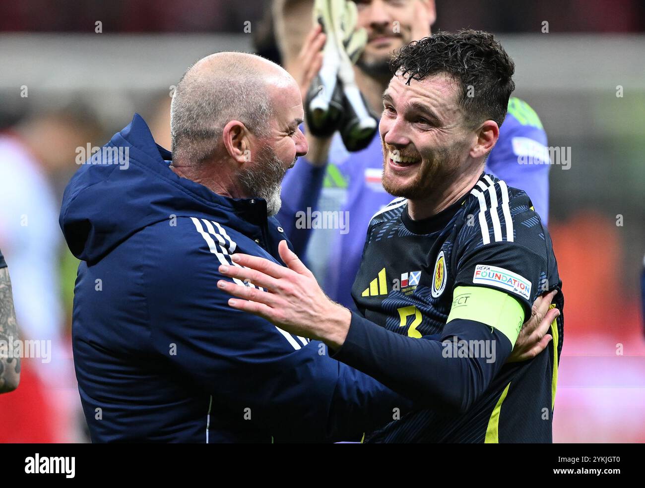 Scotland's Andrew Robertson and Scotland manager Steve Clarke celebrate ...