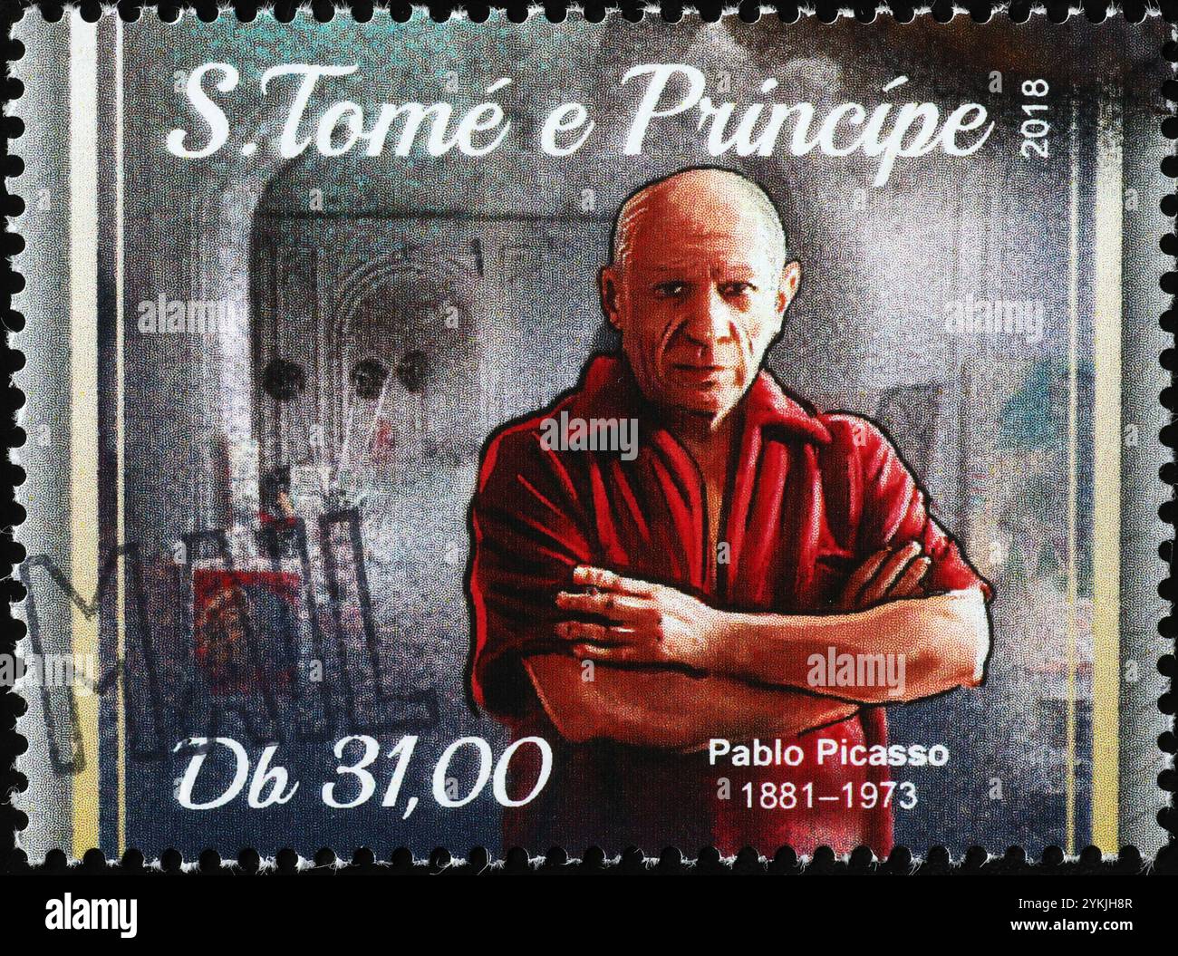 Pablo Picasso portrait on african stamp Stock Photo - Alamy