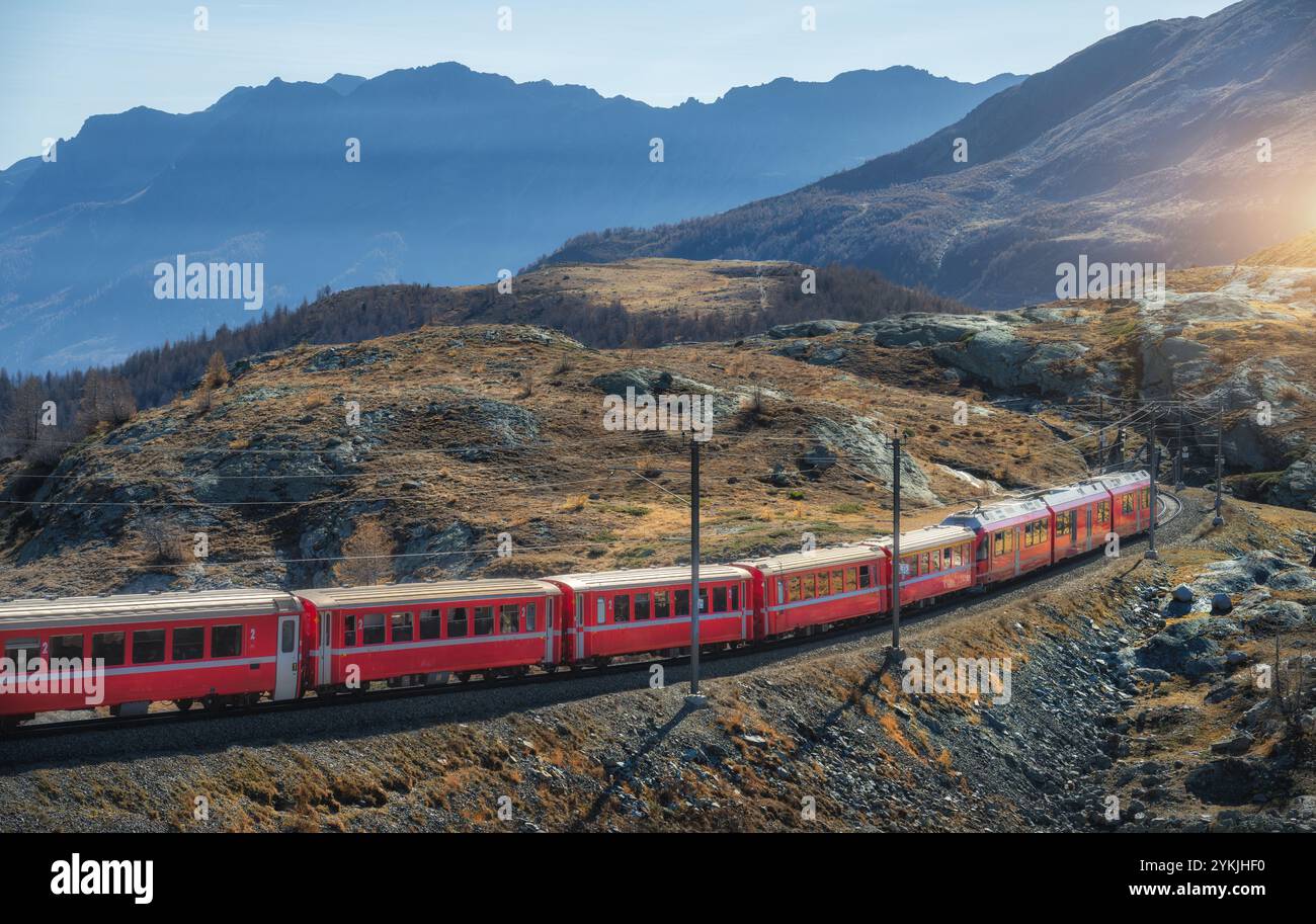 Red bernina express train winding hi-res stock photography and images ...