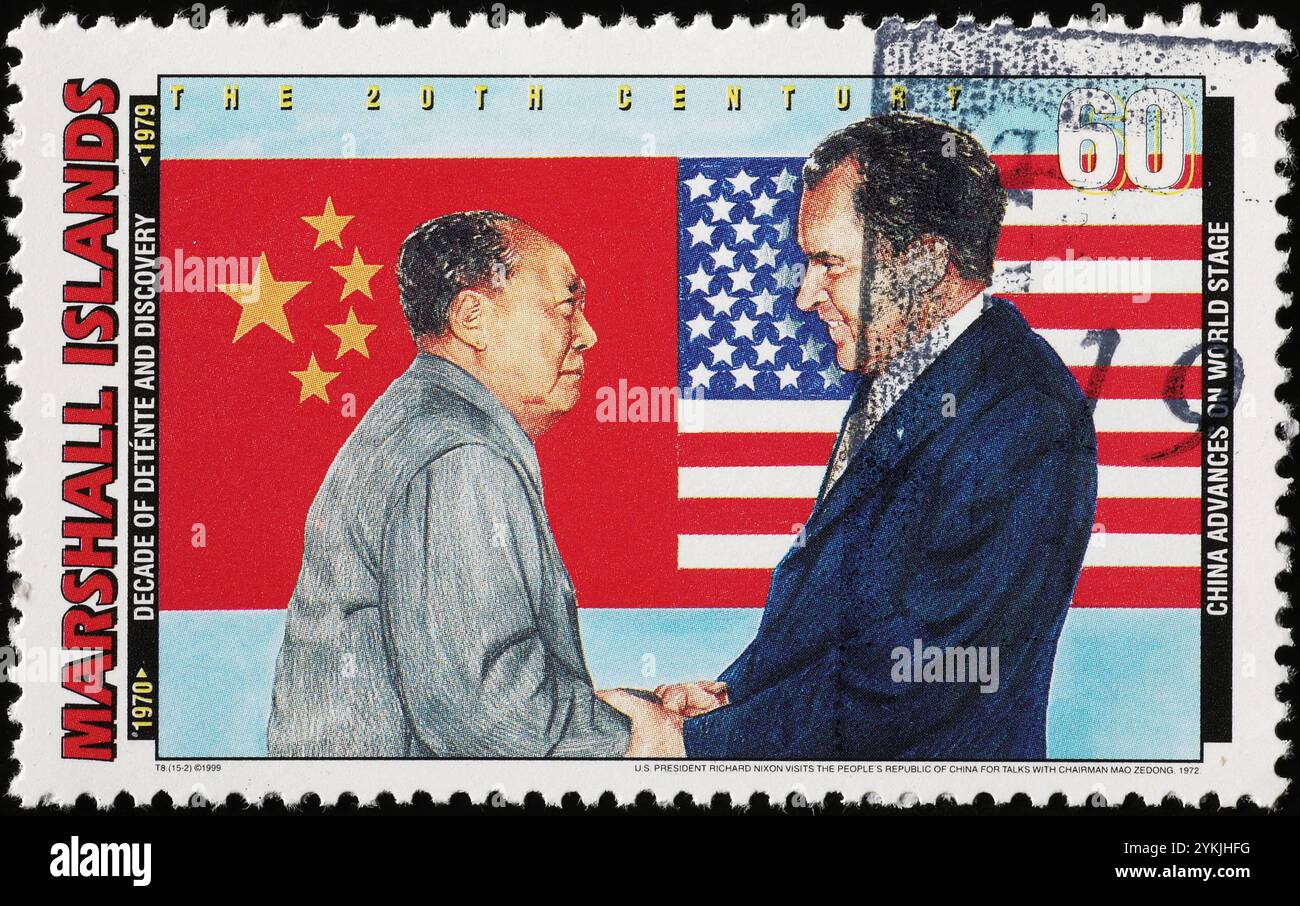 ichard Nixon and Mao Zedong meeting on postage stamp Stock Photo - Alamy