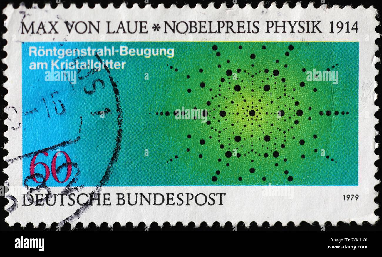 X-ray diffraction on the crystal lattice by nobel prize Max von Laue on stamp Stock Photo - Alamy