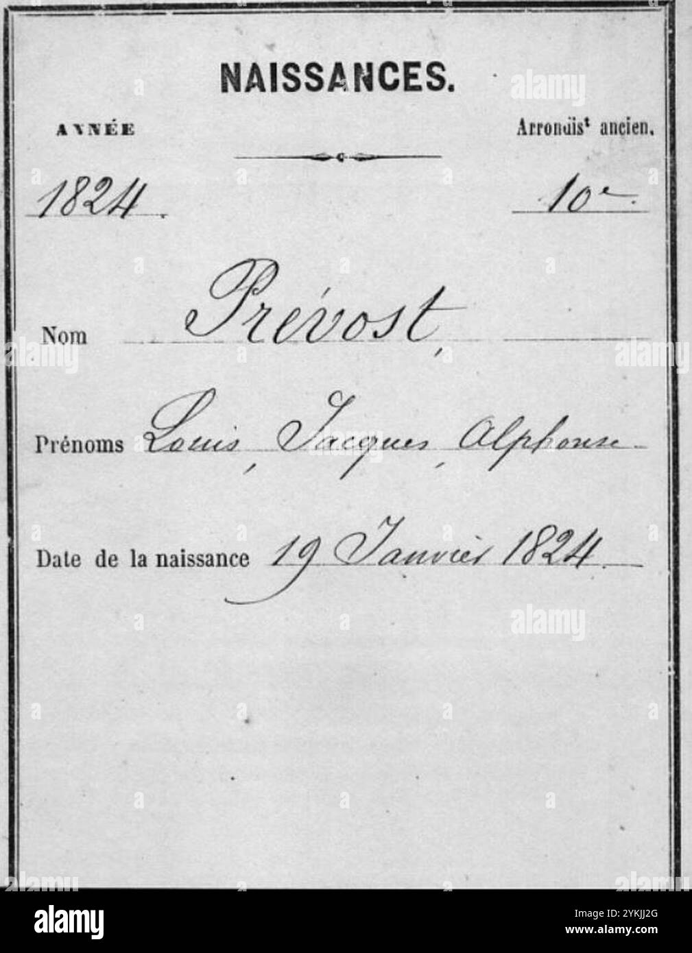 Birth Louis Jacques Alphonse Prevost Stock Photo - Alamy