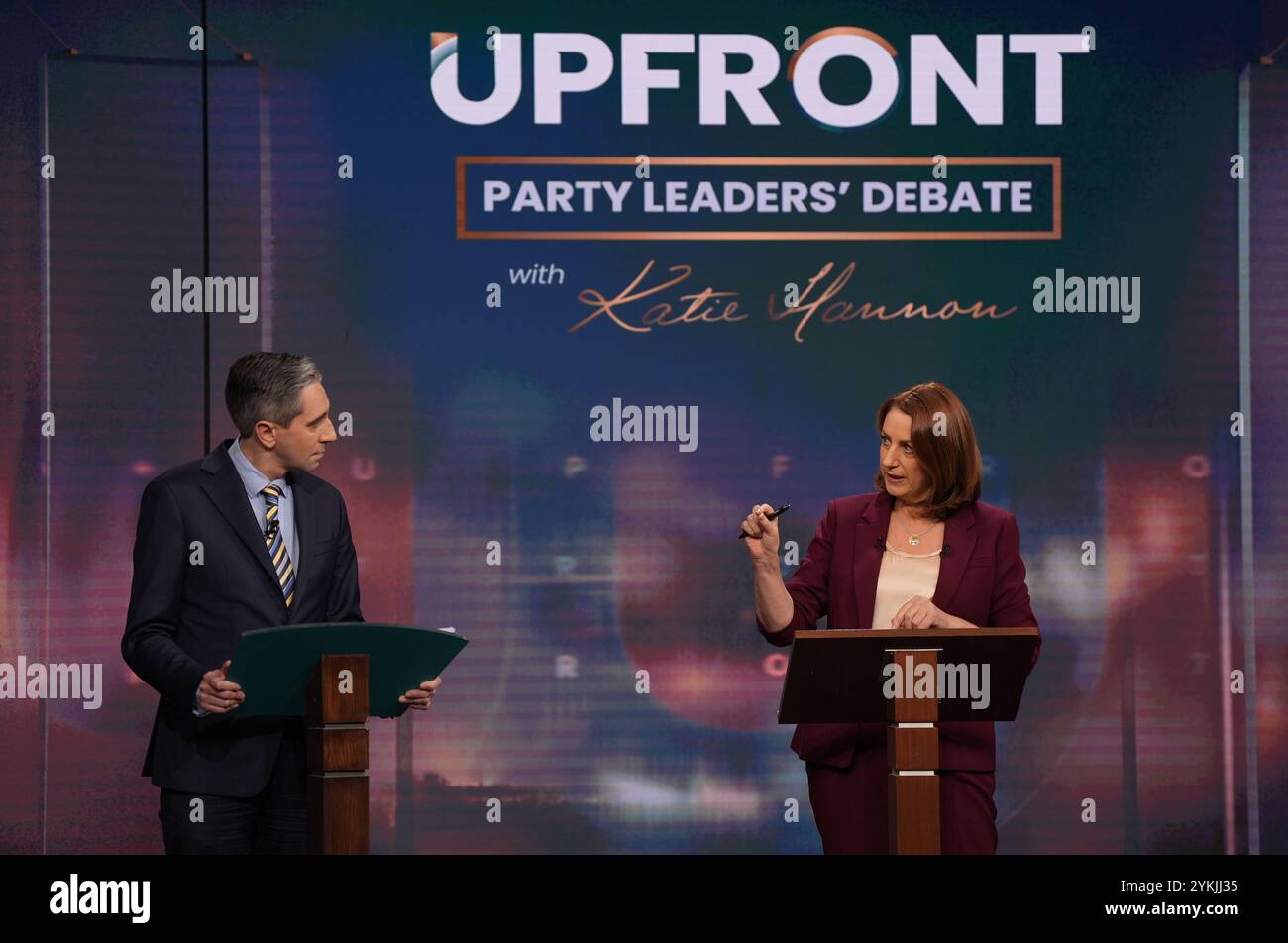 Taoiseach and leader of Fine Gael, Simon Harris (left) and RTE ...