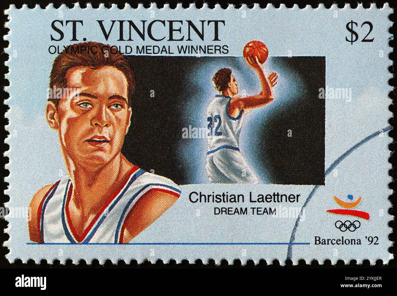 Dream team member Christian Laettner on postage stamp Stock Photo - Alamy