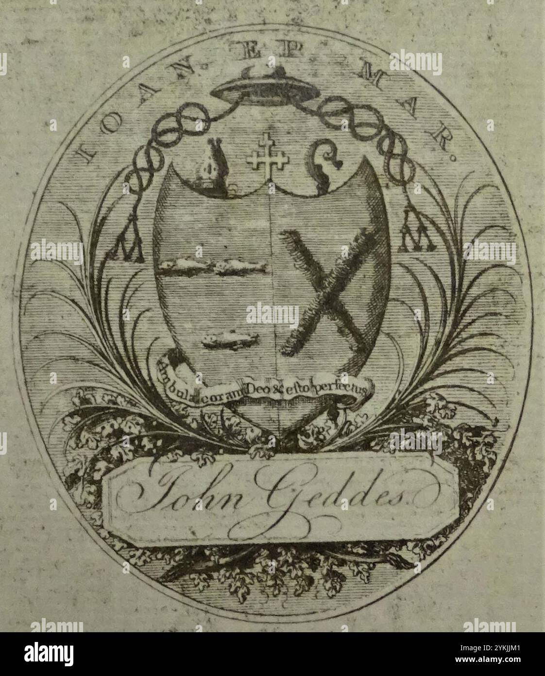 Bishop John Geddes. Bookplate and coat of arms Stock Photo - Alamy