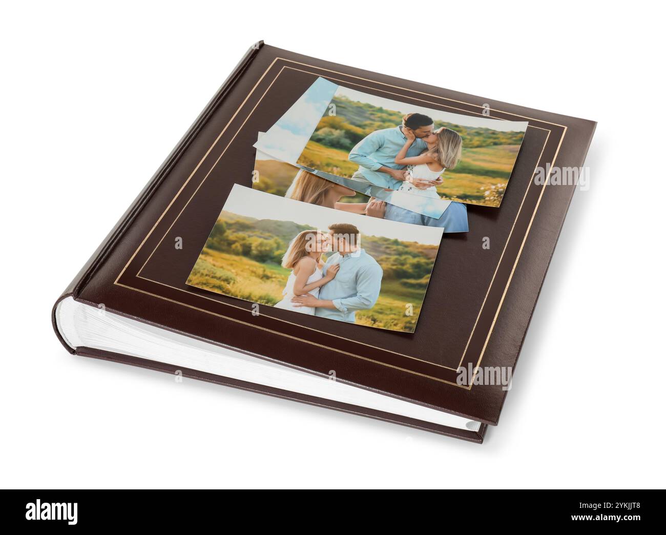 Photo album with different photos isolated on white Stock Photo - Alamy