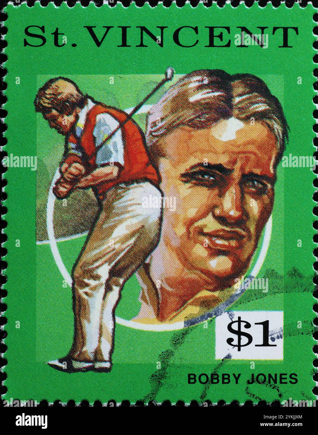 Golfer Bobby Jones on postage stamp from Saint Vincent Stock Photo - Alamy