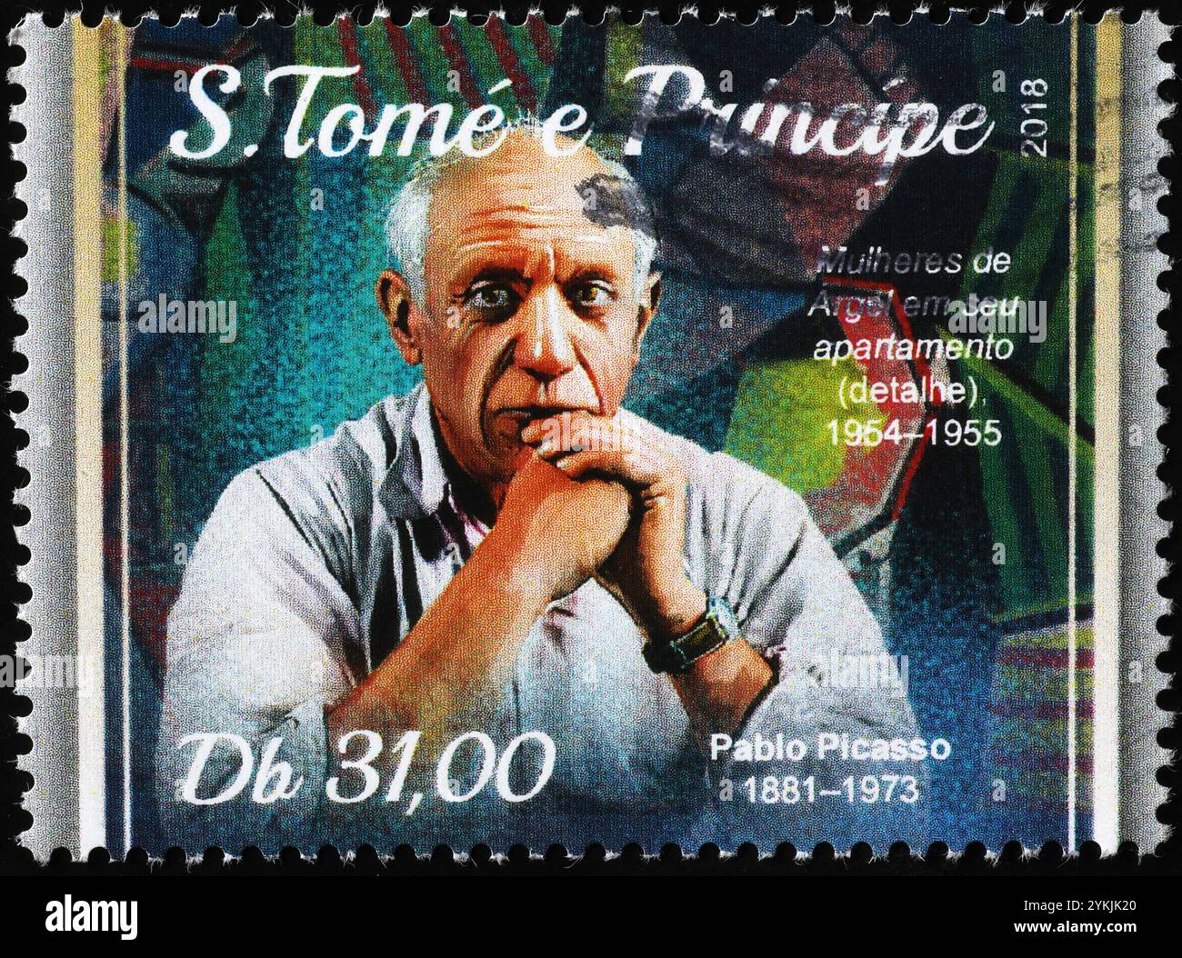 Intense portrait of Pablo Picasso on postage stamp Stock Photo - Alamy