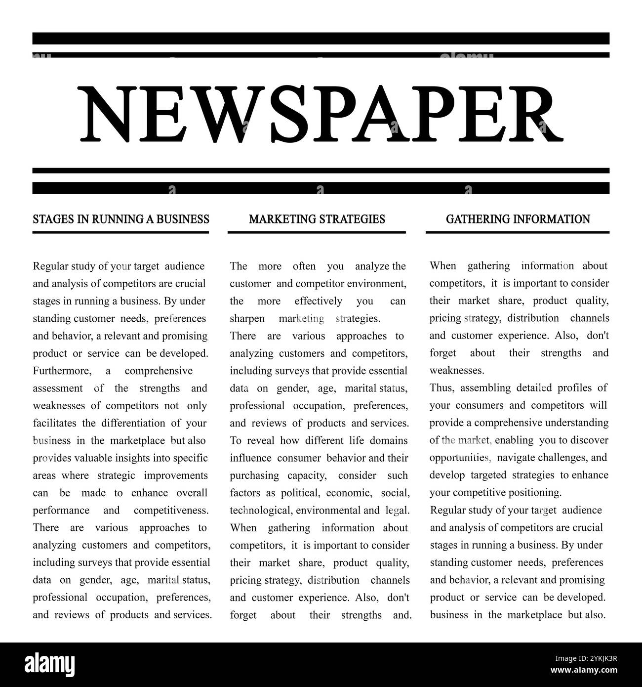 Newspaper article. Title and text on white background Stock Photo - Alamy