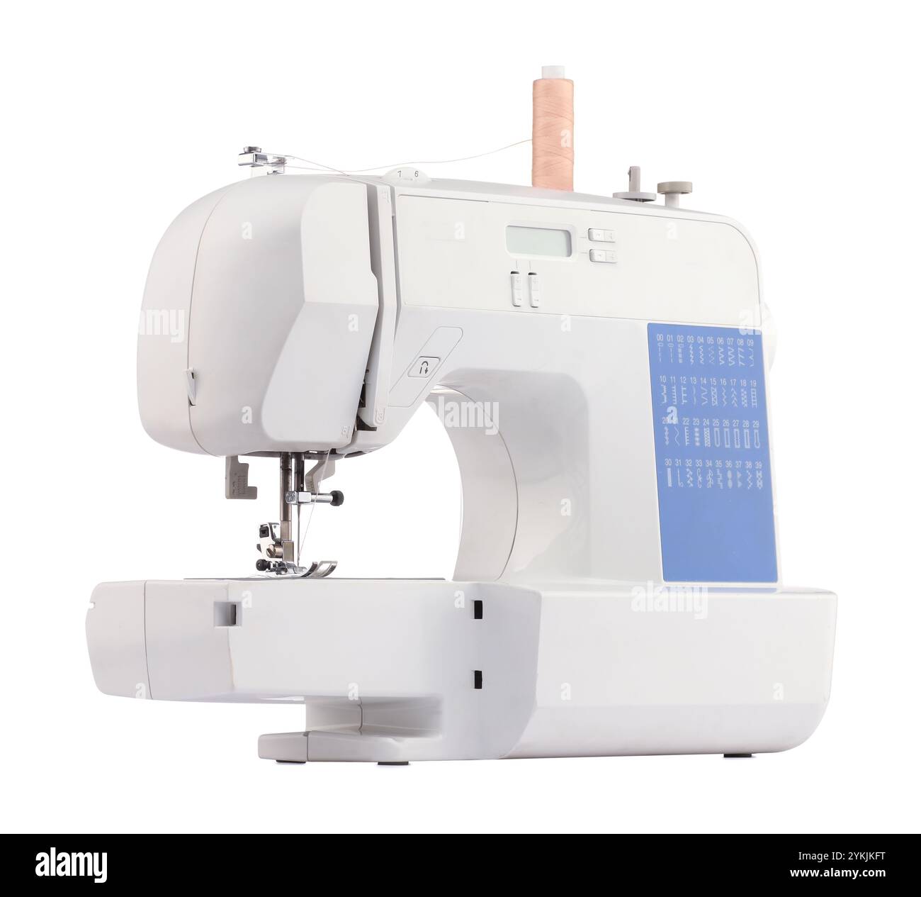 One modern sewing machine isolated on white Stock Photo - Alamy