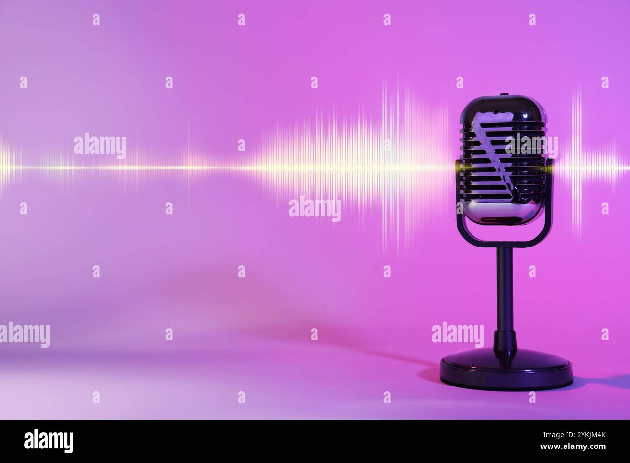 Sound wave and microphone on violet gradient background Stock Photo - Alamy