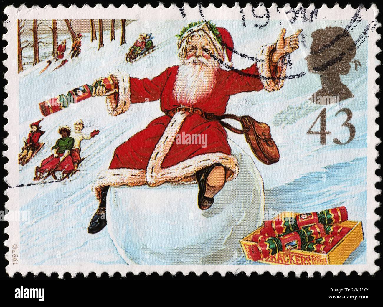 Vintage Santa Claus playing outdoor on british postage stamp Stock ...