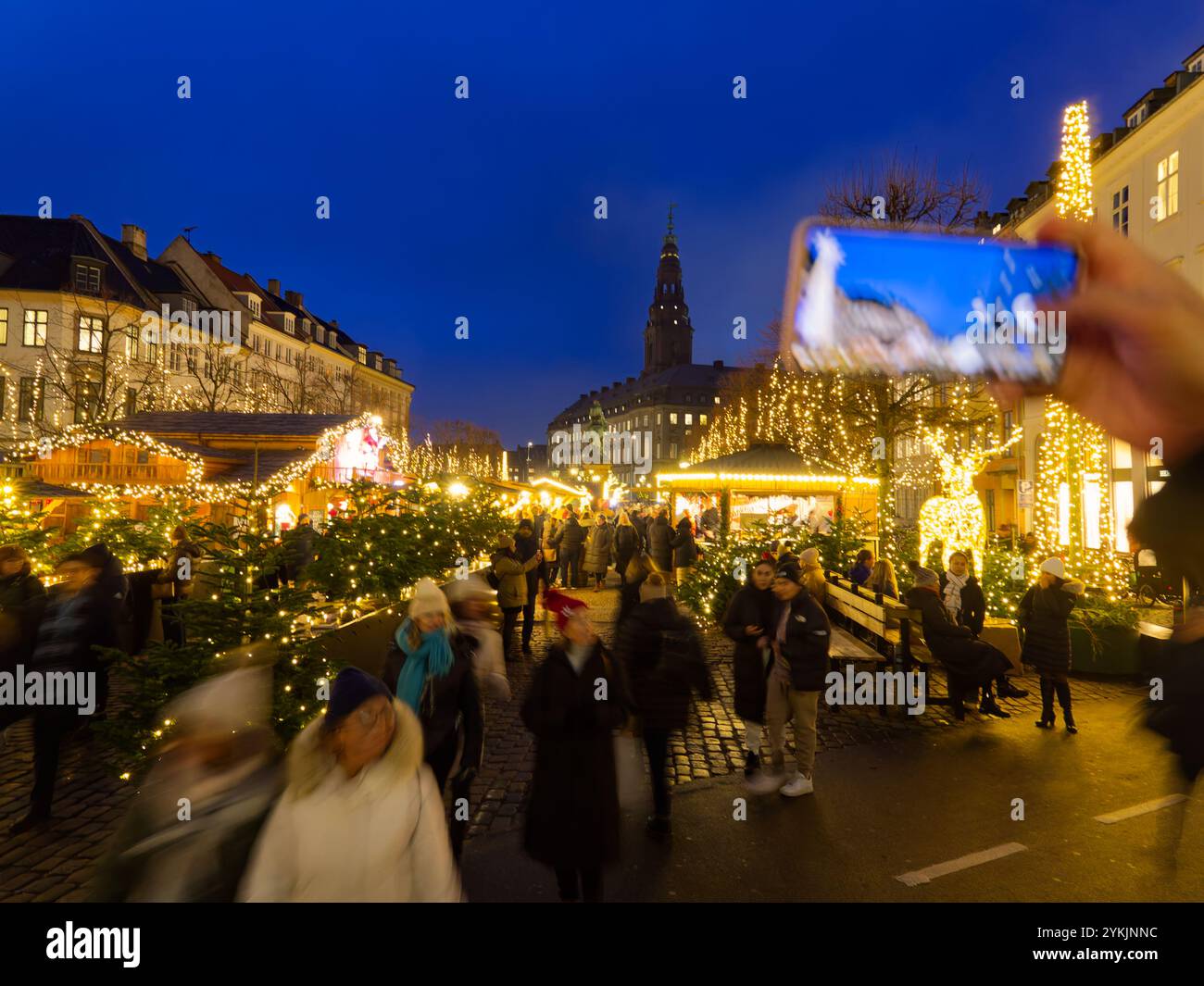 Copenhagen, Denmark - December 7, 2023: Christmas market with people in ...