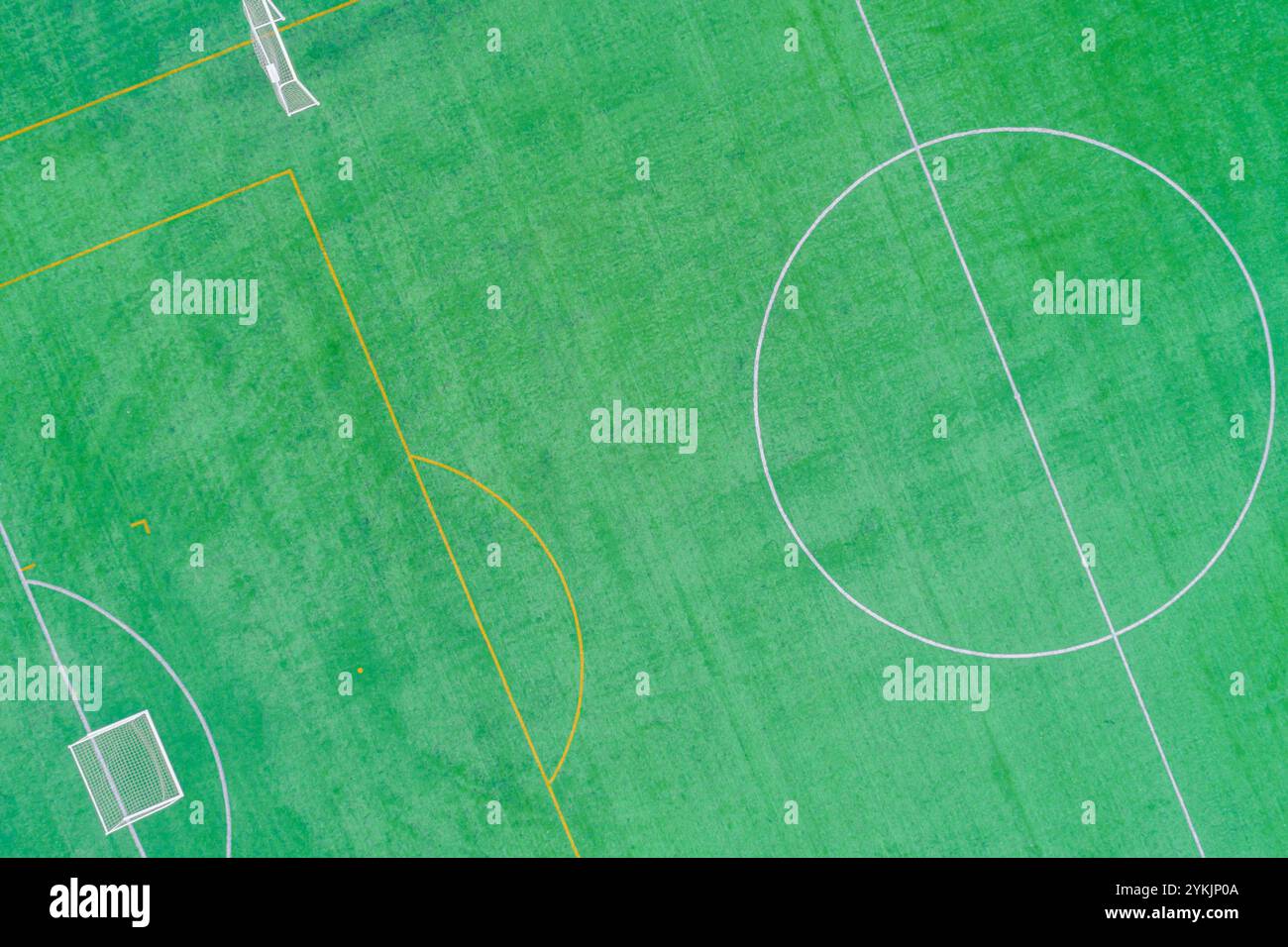 artificial grass soccer field after a training session, aerial overhead ...