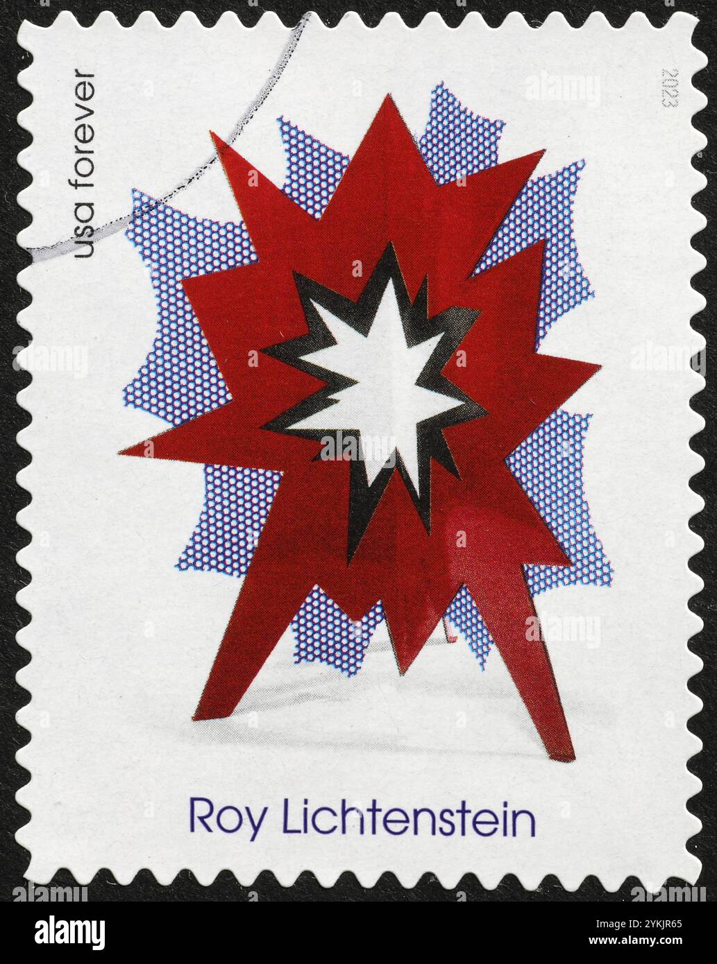 Explosion on a picture by Roy Lichtenstein on american stamp Stock ...