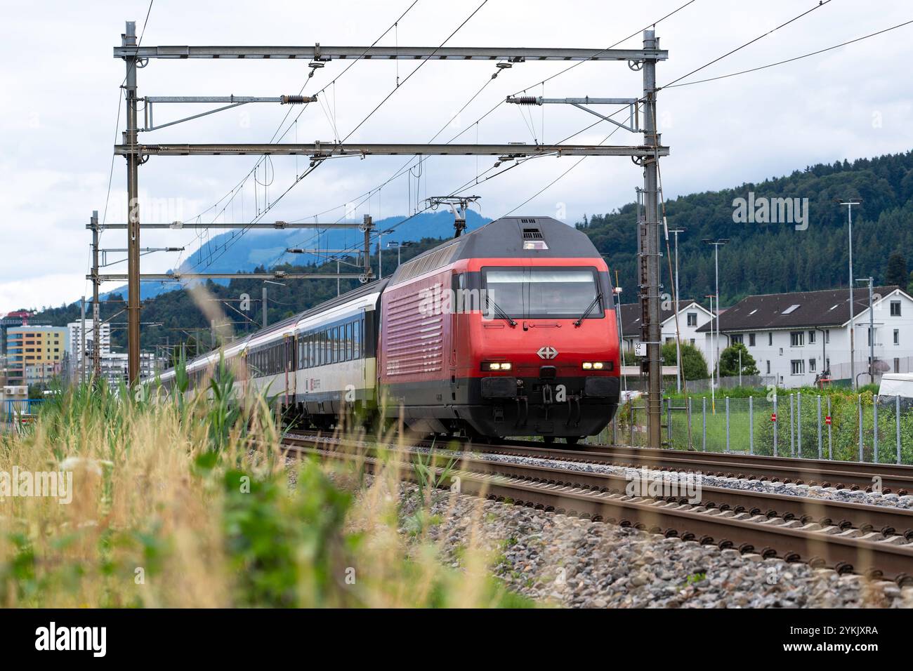 Swiss Intercity Train Passing Through Scenic Countryside Stock Photo ...